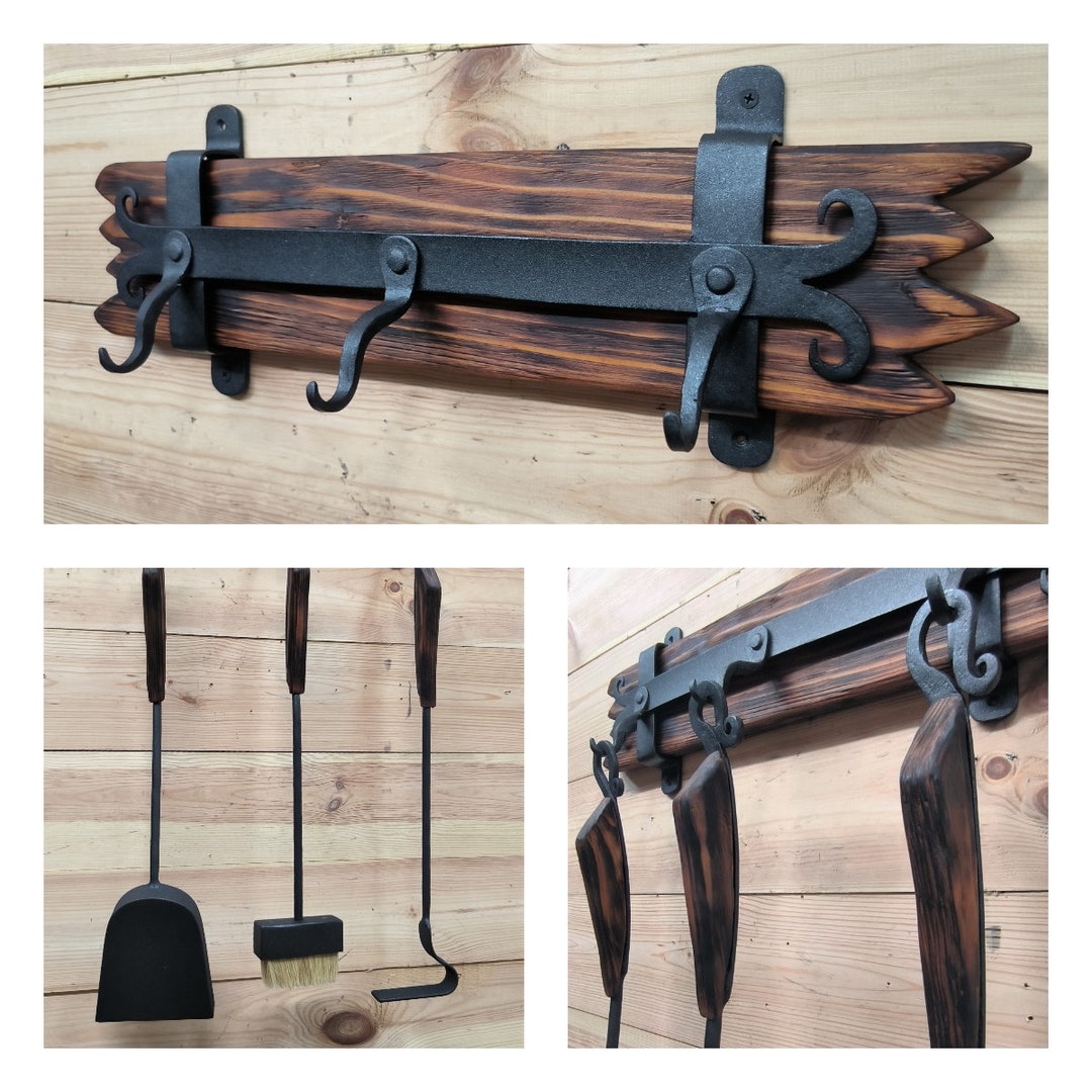 Forged Fireplace Tools Set, 3 Pieces, Fireplace Poker, Shovel, Broom ...