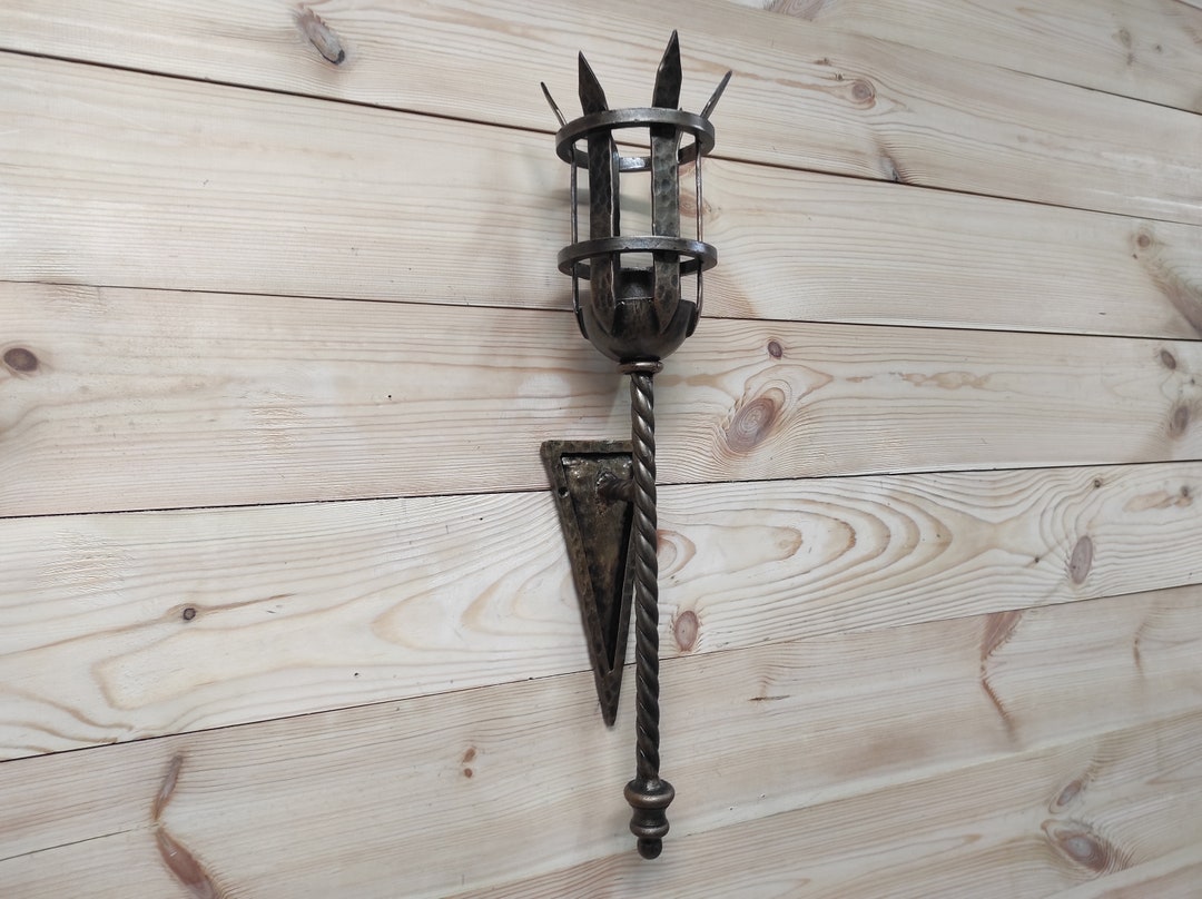 Hand Forged Wrought Iron Wall Sconce: Medieval Viking Torch Lamp - Etsy