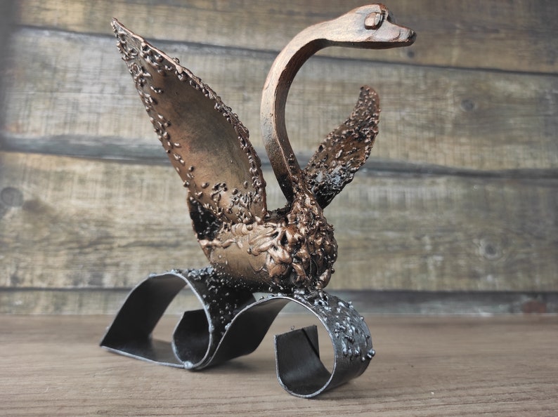 Metal Swan on a Wave Metal Animal Forged Swan Iron Swan - Etsy