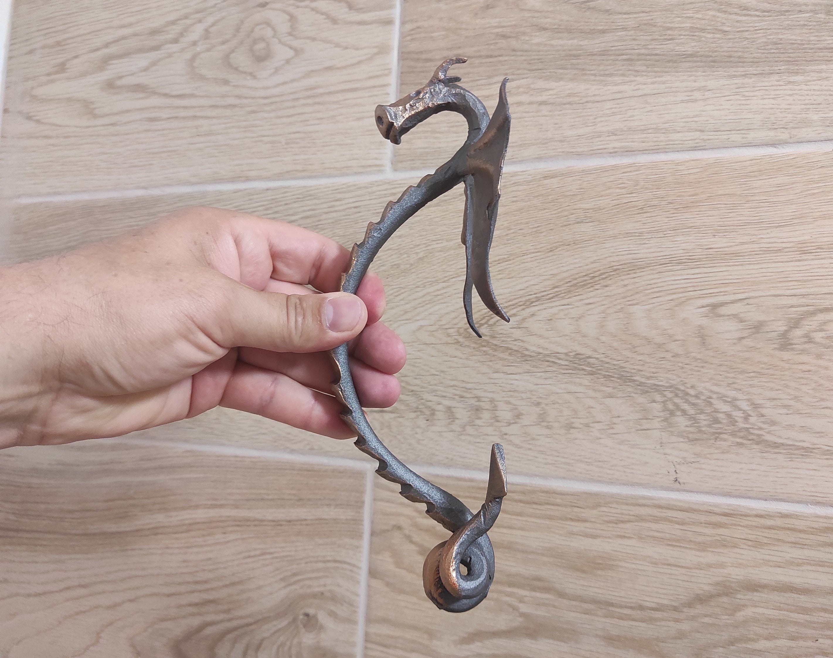 Hand Forged Dragon Door Handle: Wrought Iron Medieval Decor - Etsy