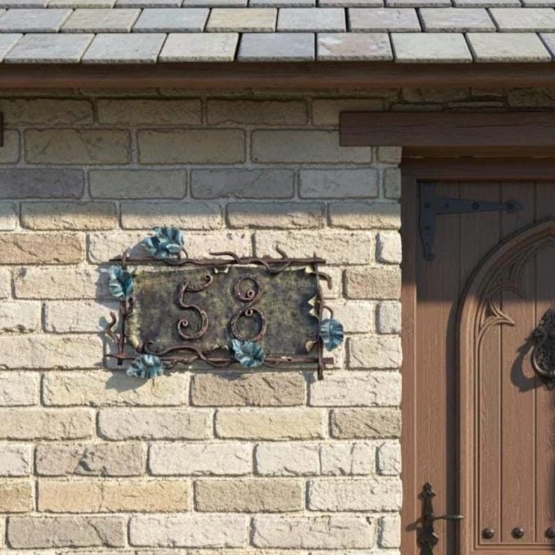 Hand Forged Wrought Iron House Number Sign: Vines & Leaves Address ...