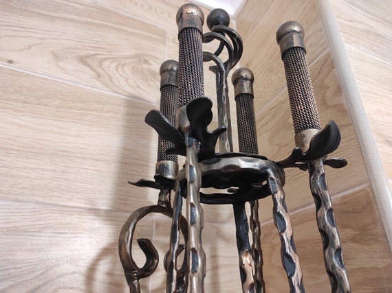 Hand Forged Fireplace Wrought Iron Fireplace Set | Log Fire Tool Set