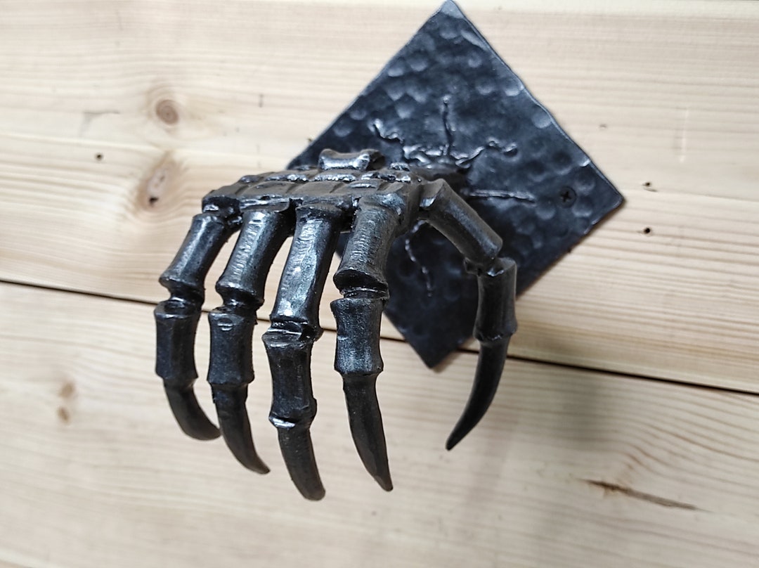Hand Forged Skeleton Hand Door Pull: Gothic Halloween Decor - Etsy