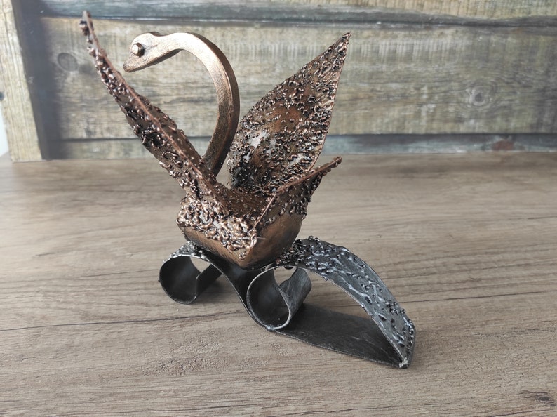 Metal Swan on a Wave Metal Animal Forged Swan Iron Swan - Etsy