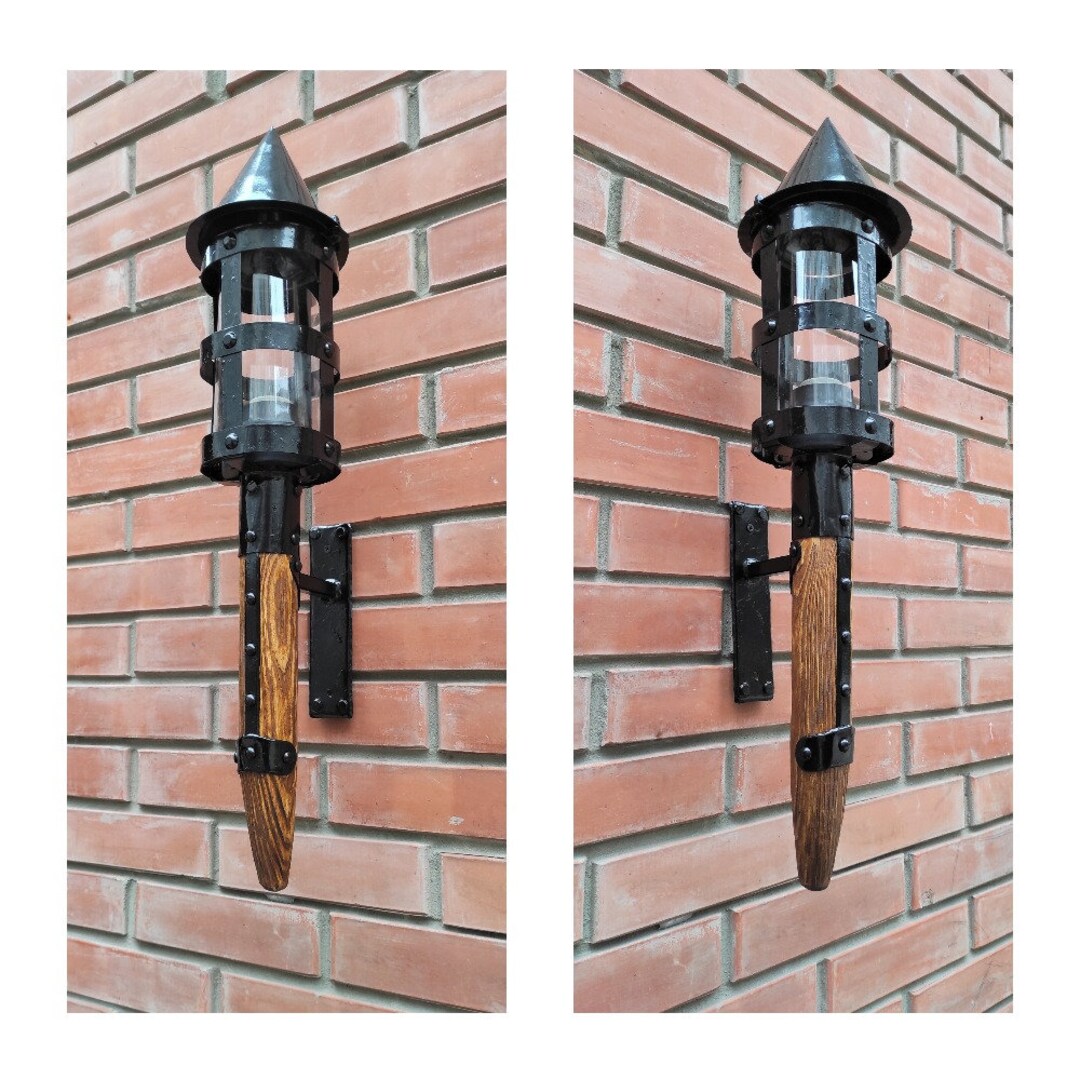 Wall Sconce Torch With a Wooden Handle in Medieval, Viking Style, Wall ...