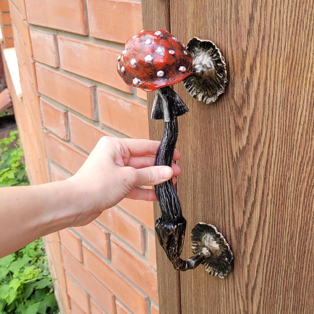 Hand-forged Wrought Iron Mushroom Door Handle: Fairycore Rustic Decor ...