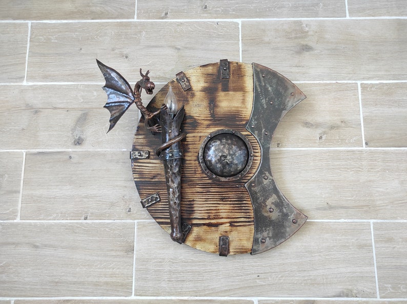 Handmade Dragon Shield Sconce: Medieval Castle Wall Lamp - Etsy