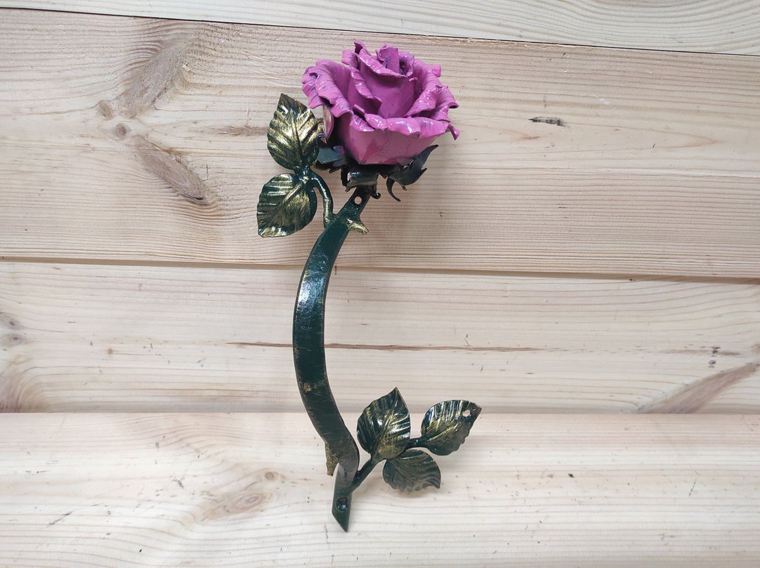 Hand Forged Pink Rose Door Handle: Metal Flower Pull - Etsy