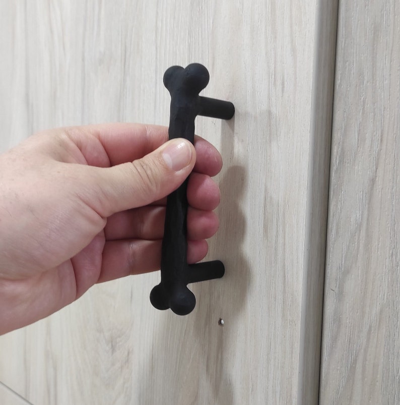 Forged Bone Door Handle: Black Metal Cabinet Drawer Pull - Etsy