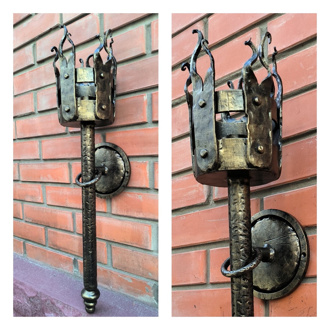 Hand Forged Metal Viking Torch Wall Sconce - Etsy