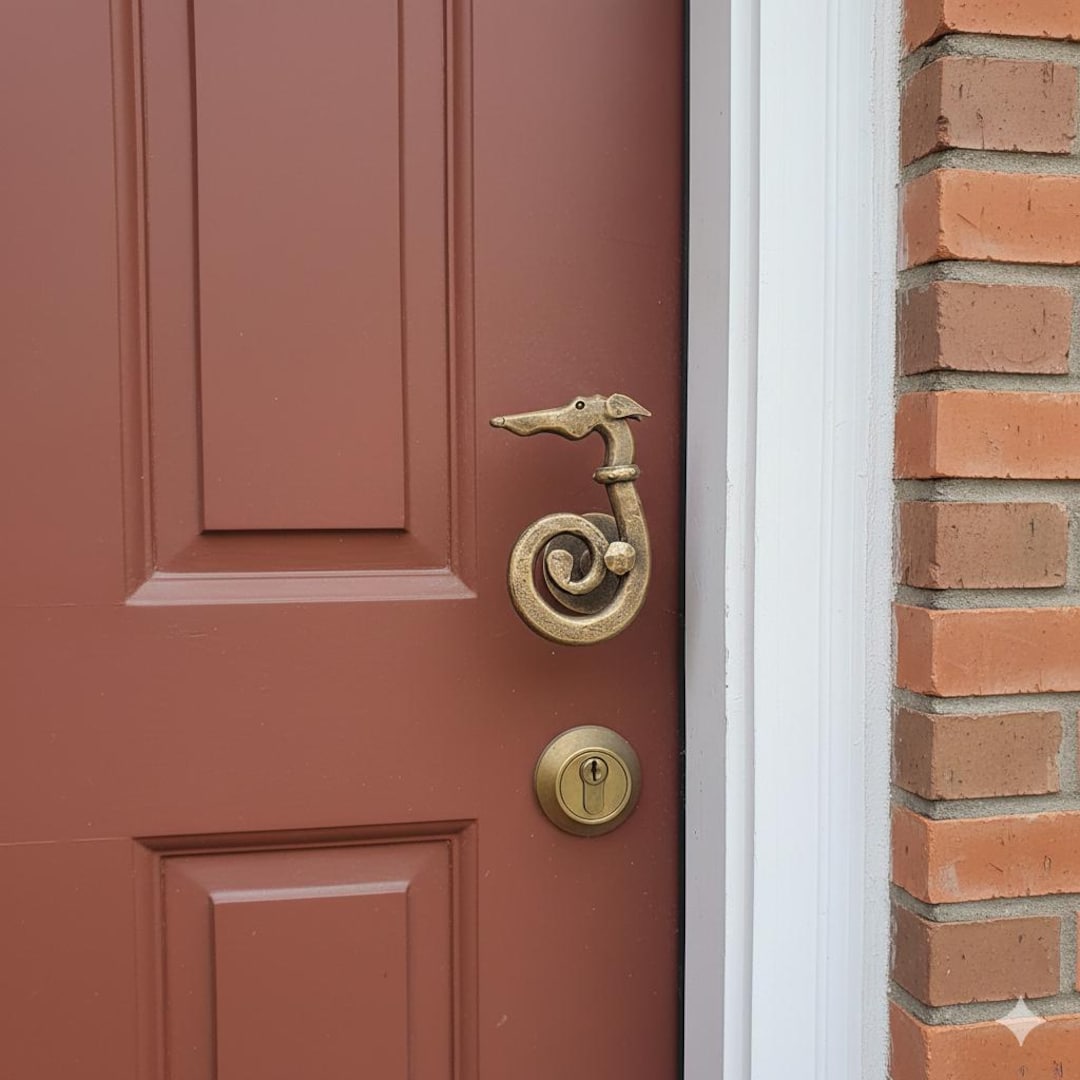 Hand Forged Dog Door Handle – Bronze Patina Iron Door Pull | Rustic ...