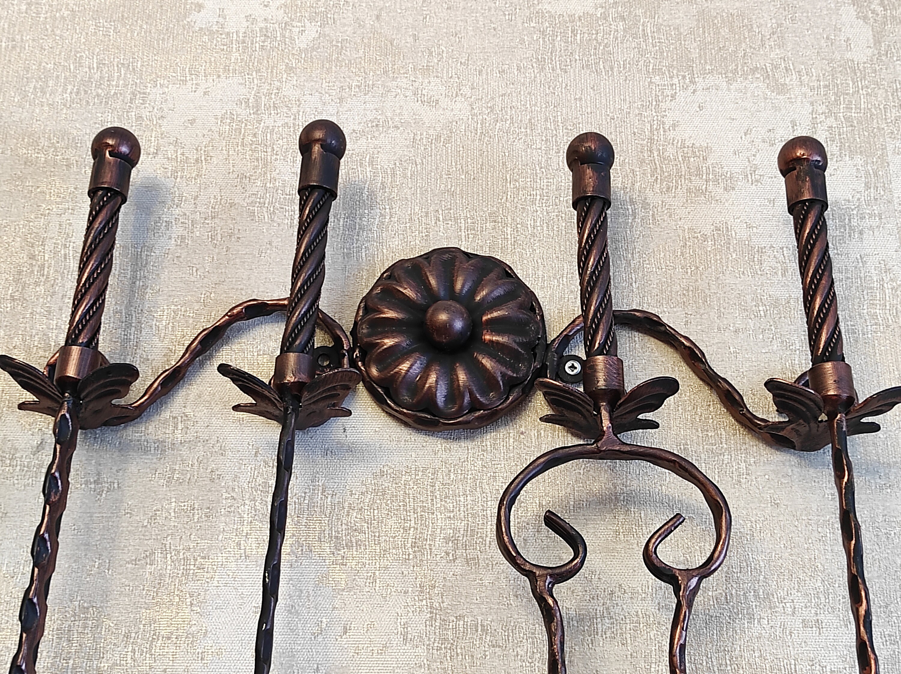A set of forged fireplace tools 4 pieces and wall stand. | Etsy