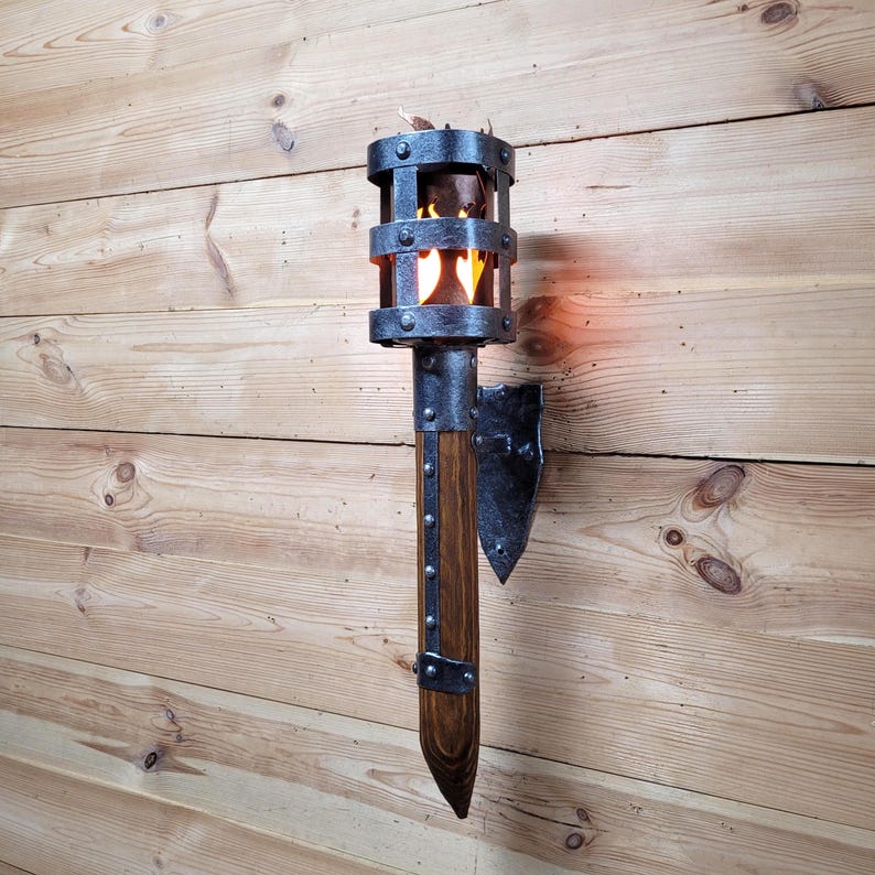 Medieval Wall Torch Sconce: Rustic Iron & Wood Viking Lantern - Etsy