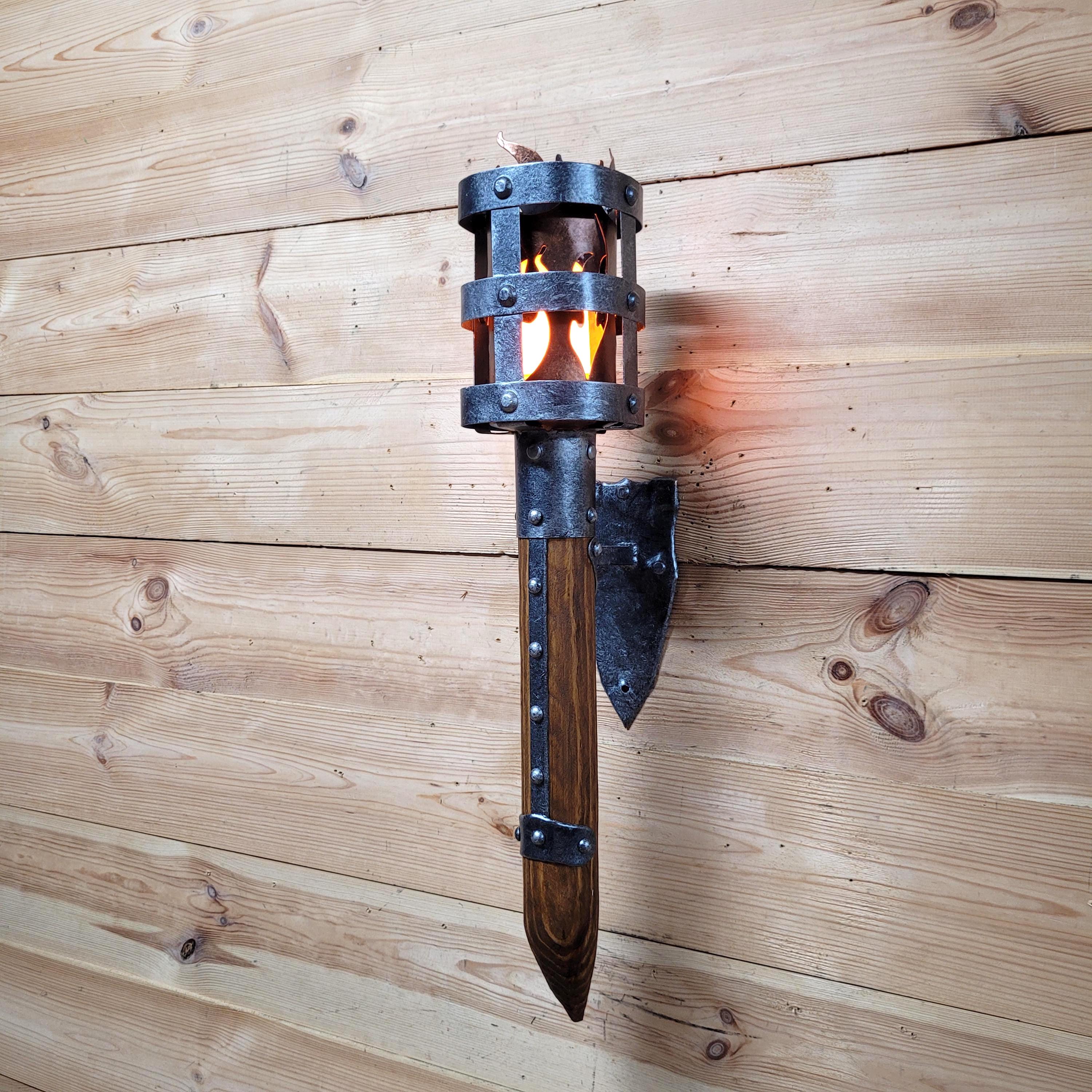Medieval Wall Torch Sconce: Rustic Iron & Wood Viking Lantern - Etsy