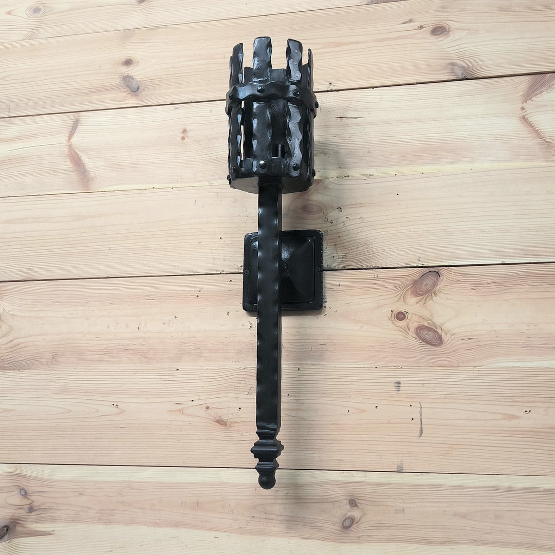 Hand Forged Viking Torch Wall Sconce - Black Metal Interior Light - Etsy
