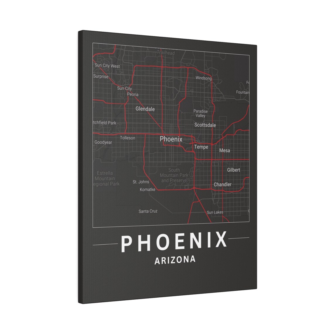 Phoenix Arizona Map Art on Matte Canvas 20" X 16" - Etsy