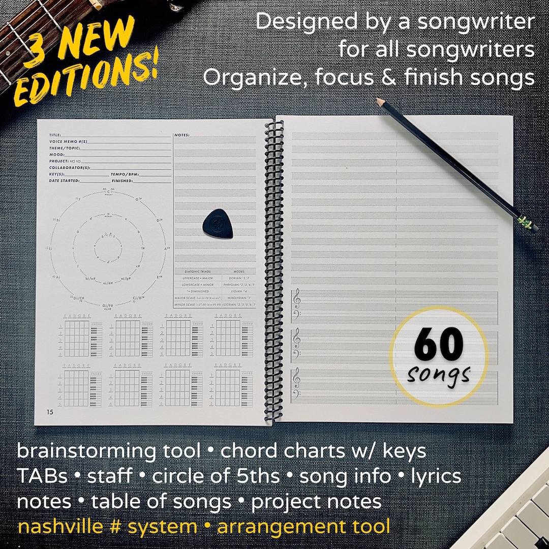 Personalized Songwriting Journal: 60 Songs, Lyrics, Music Notebook - Etsy