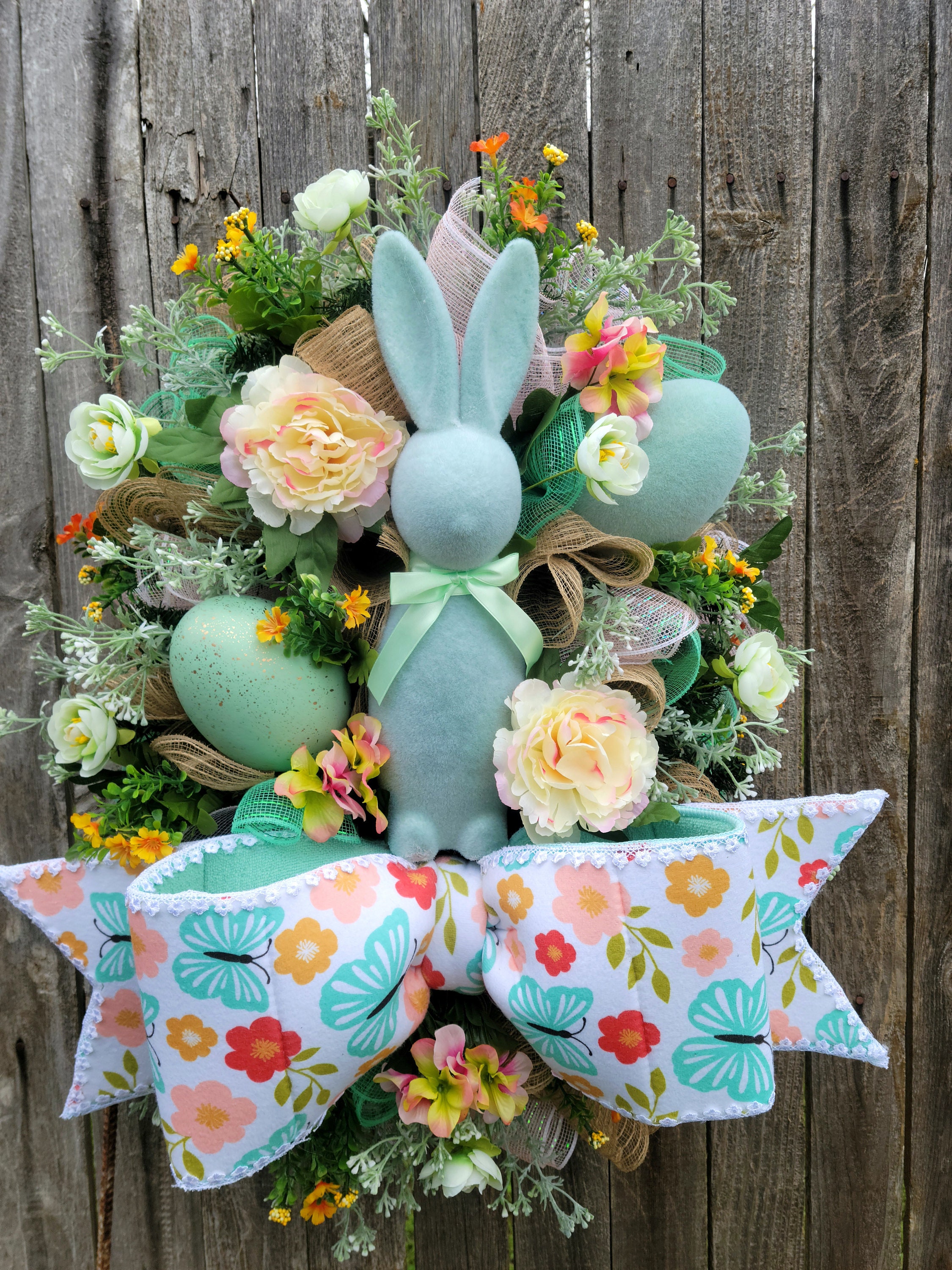 Easter Bunny Wreath, Flocked Bunny Wreath, Front Door Spring Decor ...