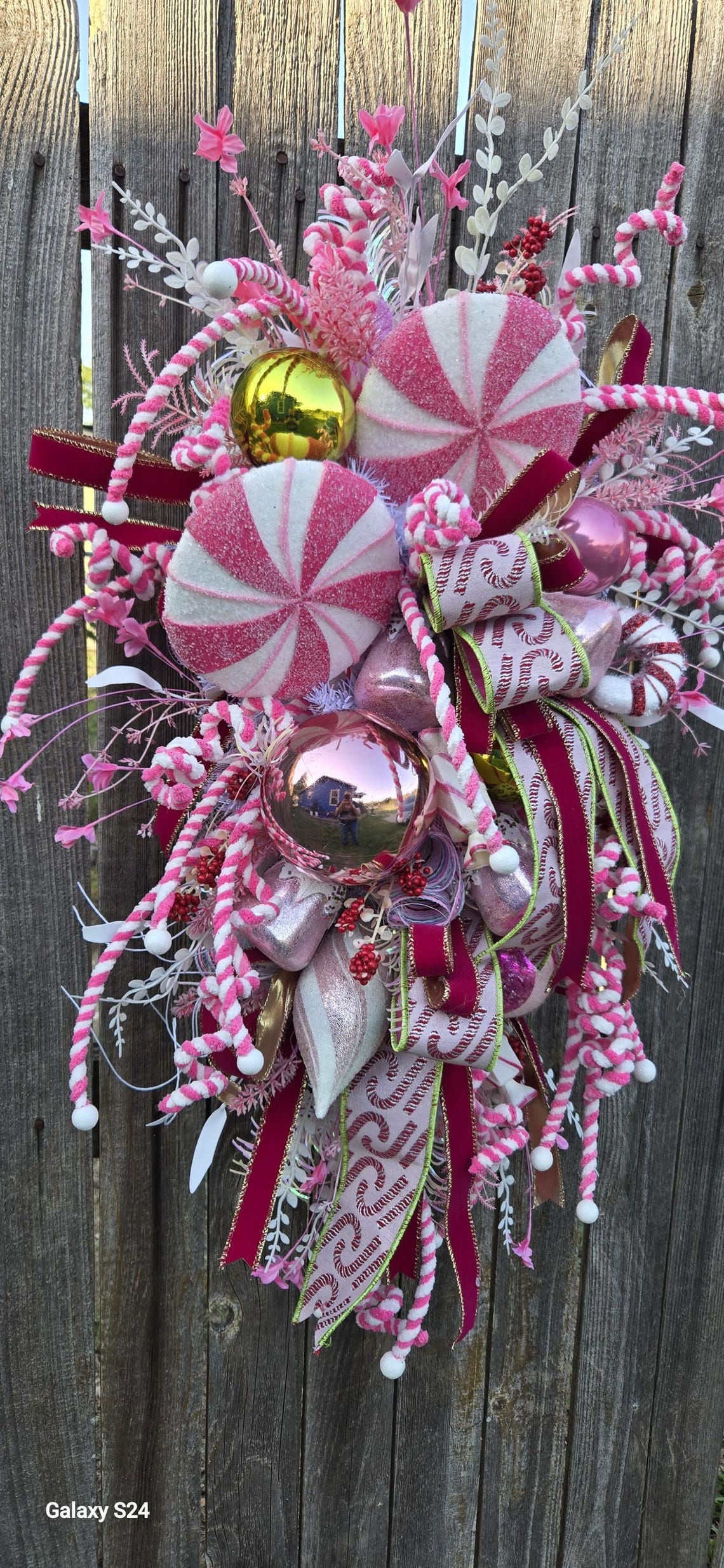 Pink Peppermint Teardrop Swag: Luxury Christmas Door Decor With Ribbons ...