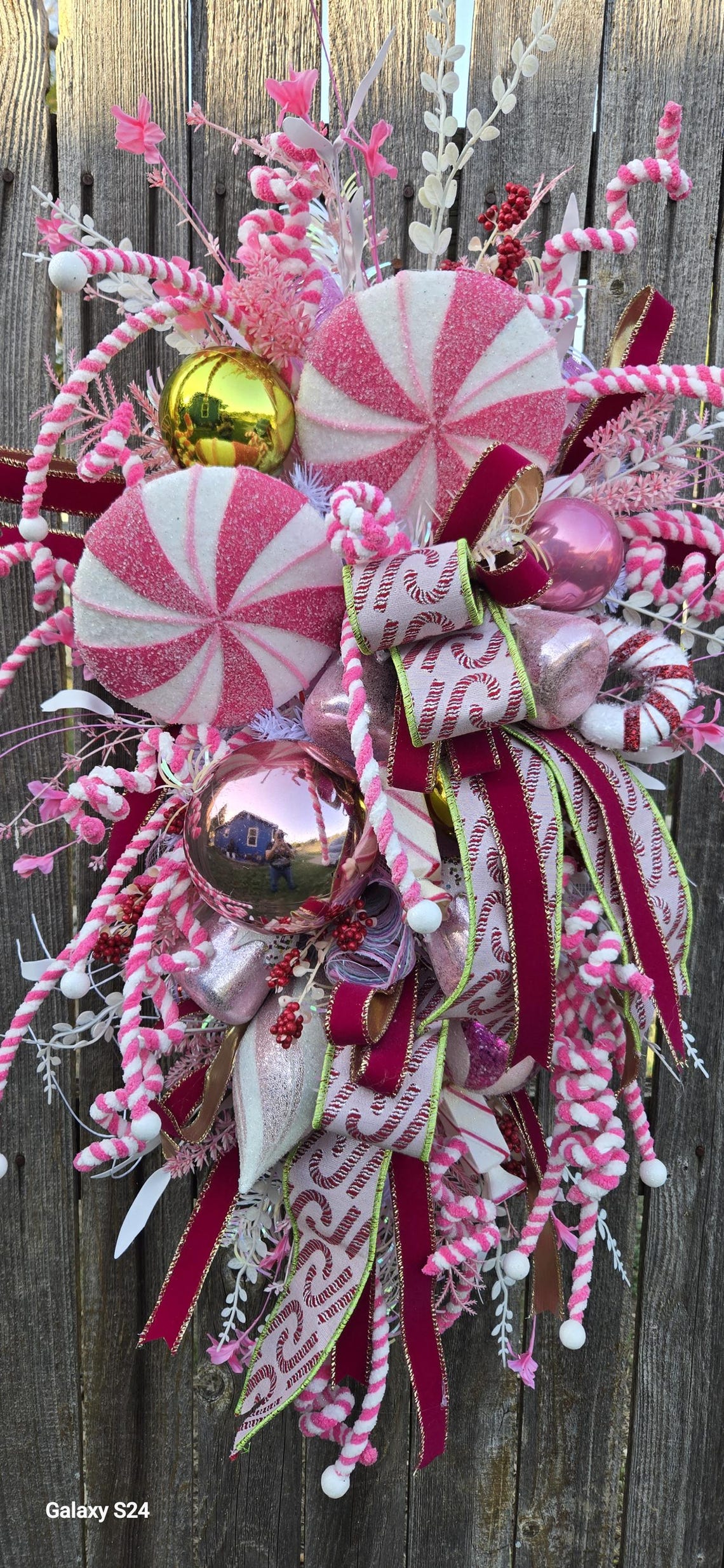 Pink Peppermint Teardrop Swag: Luxury Christmas Door Decor With Ribbons ...