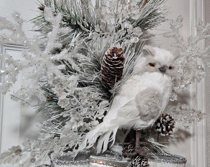 Owl Tree Topper, White and Silver Tree Topper, Christmas Tree Decor ...