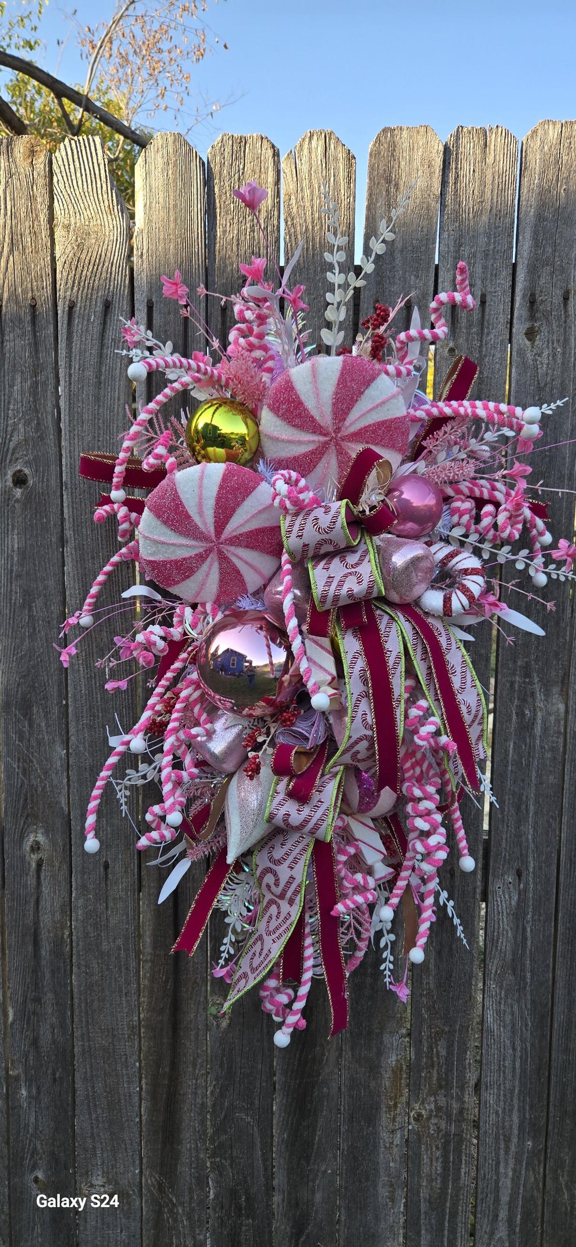 Pink Peppermint Teardrop Swag: Luxury Christmas Door Decor With Ribbons ...