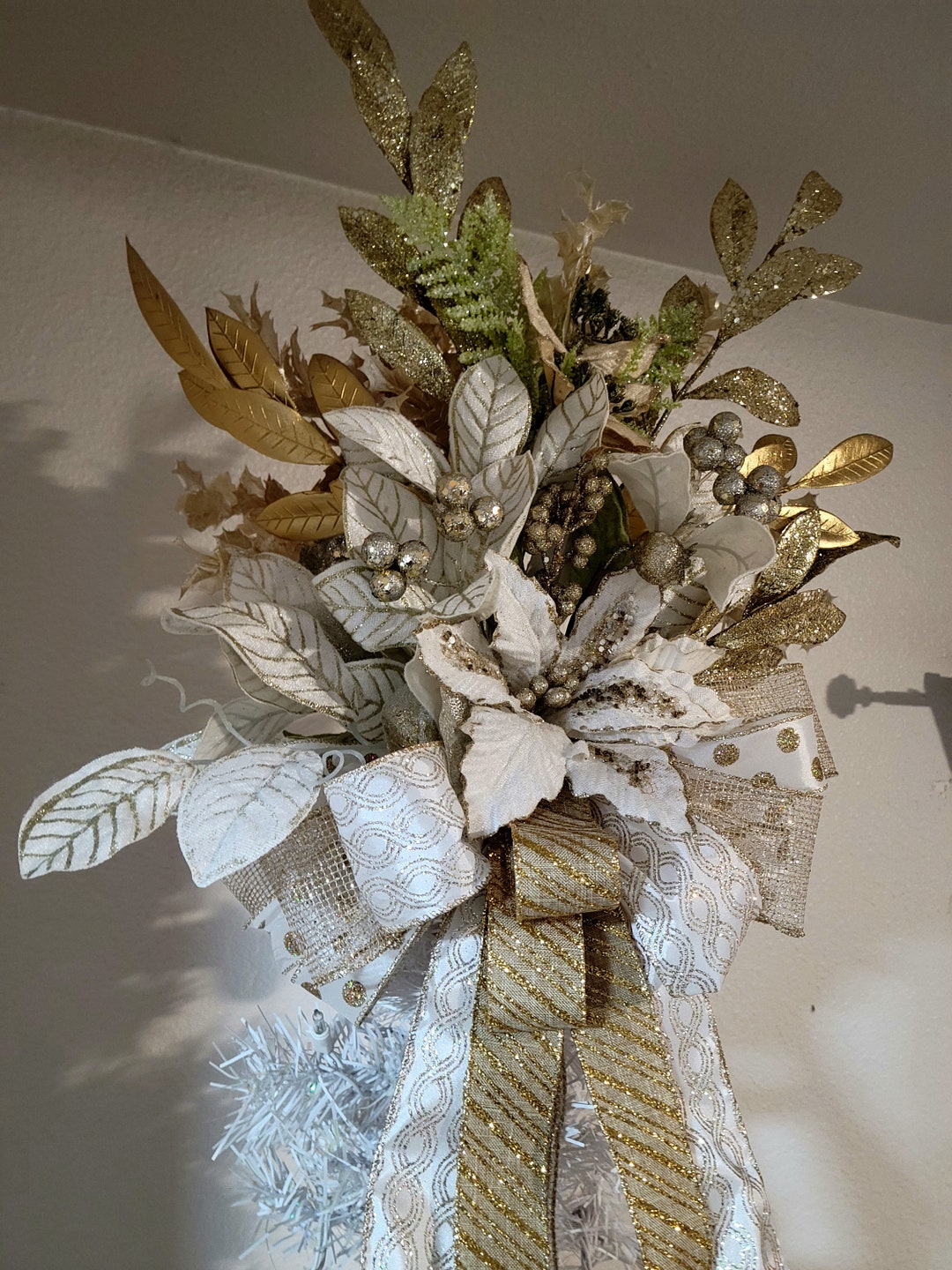 Tree Topper White and Gold Tree Topper Christmas Tree Decor - Etsy