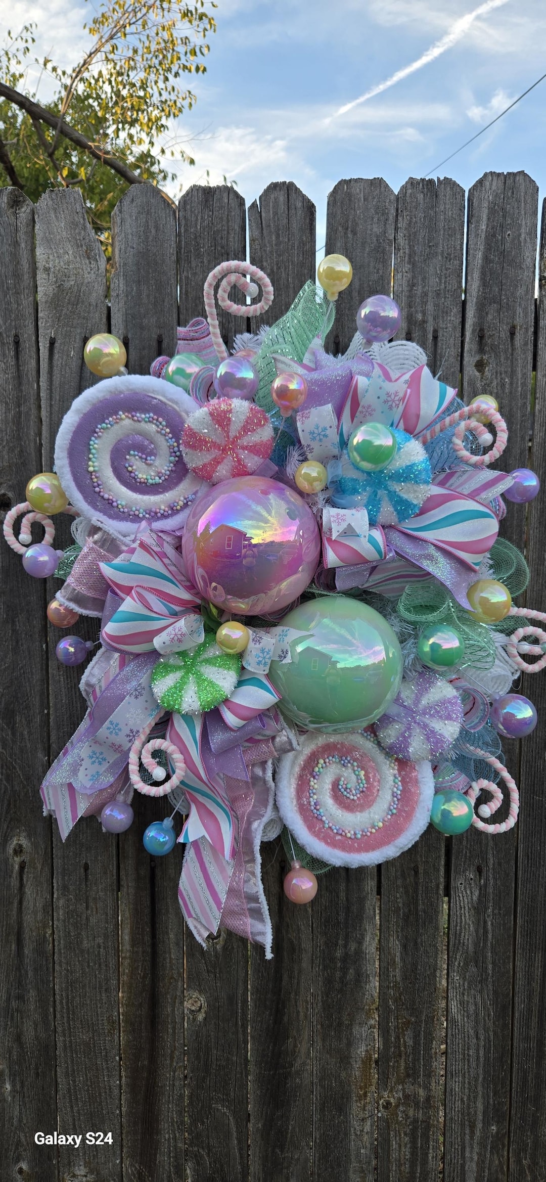 Large Iridescent Candy-themed Wreath – Pastel Christmas Door Accent ...