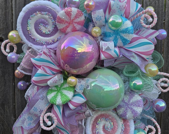 Handmade Candyland Christmas Wreath: Pastel Lollipop Holiday Decor - Etsy