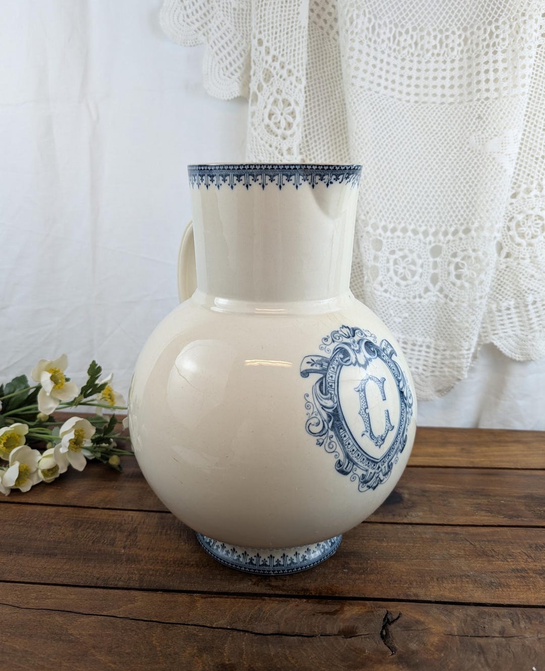 Large Monogrammed Ironstone Toilet Pitcher - Etsy