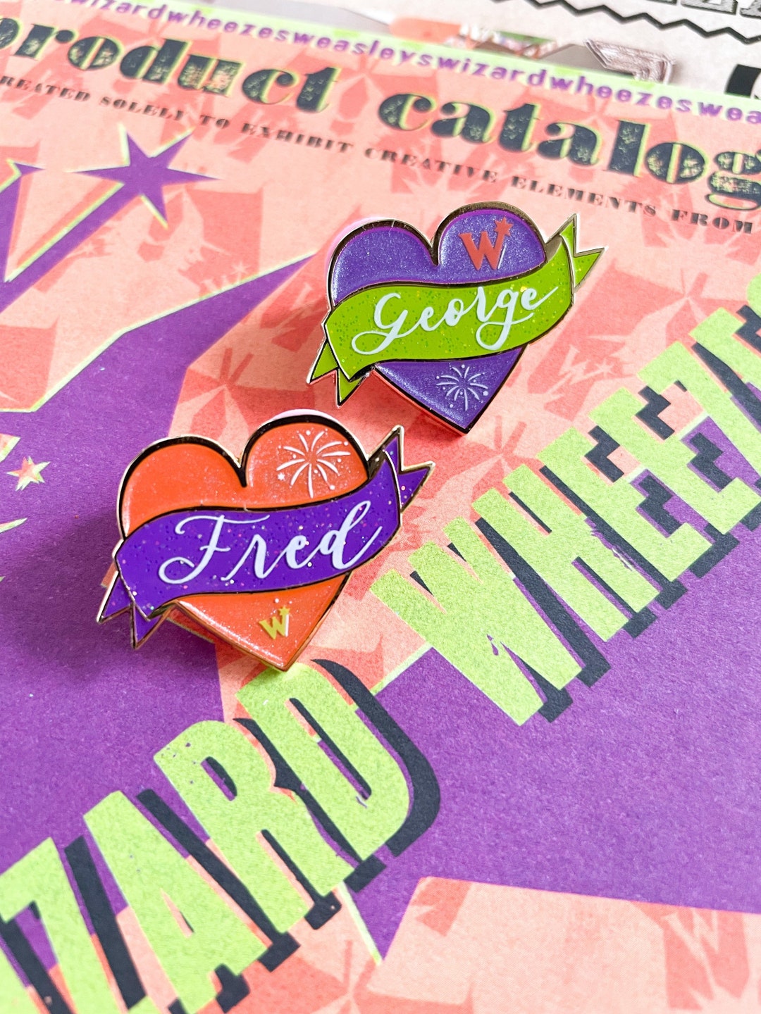 Fred & George Heart Banner Enamel Pins | NEW Pearl Variant | Wizard ...