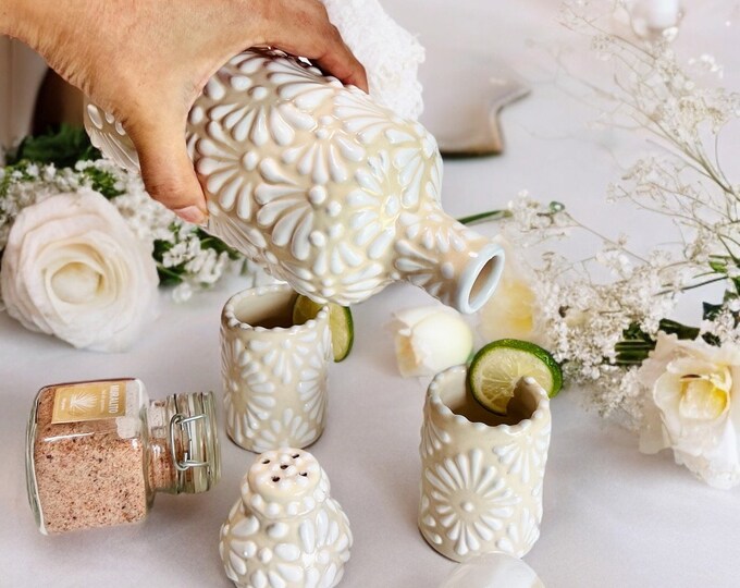 Ivory Talavera Pottery Decanter Set, Shot Glasses & Salt Shaker – Dulce ...