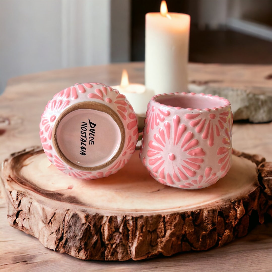 Pink Talavera Pottery Tumbler Glass 300ml., Whisky Glass, Pottery ...