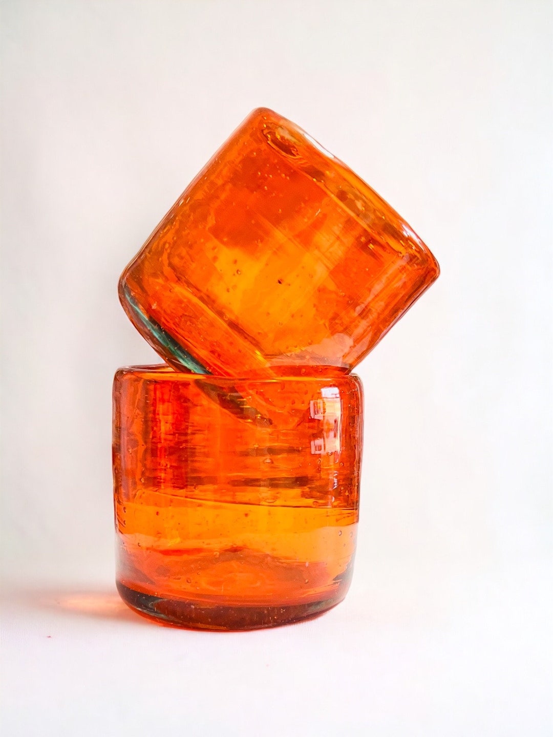 Organic Double Old-fashioned Glass 1, Blown Glass Tumblers Orange Glass ...