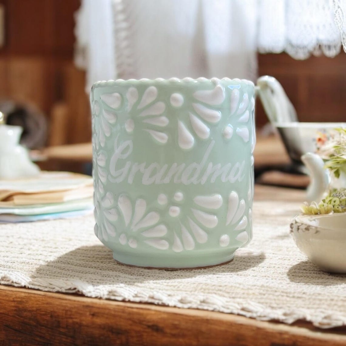 Grandma Mug Talavera – Handmade Mint Green Ceramic Coffee Cup – Gift ...