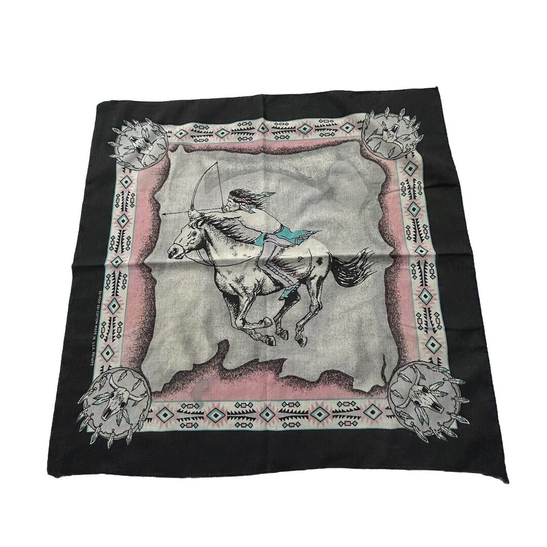 Vtg Native American Riding Black Bandana Horse Hunting Skull 20 - Etsy