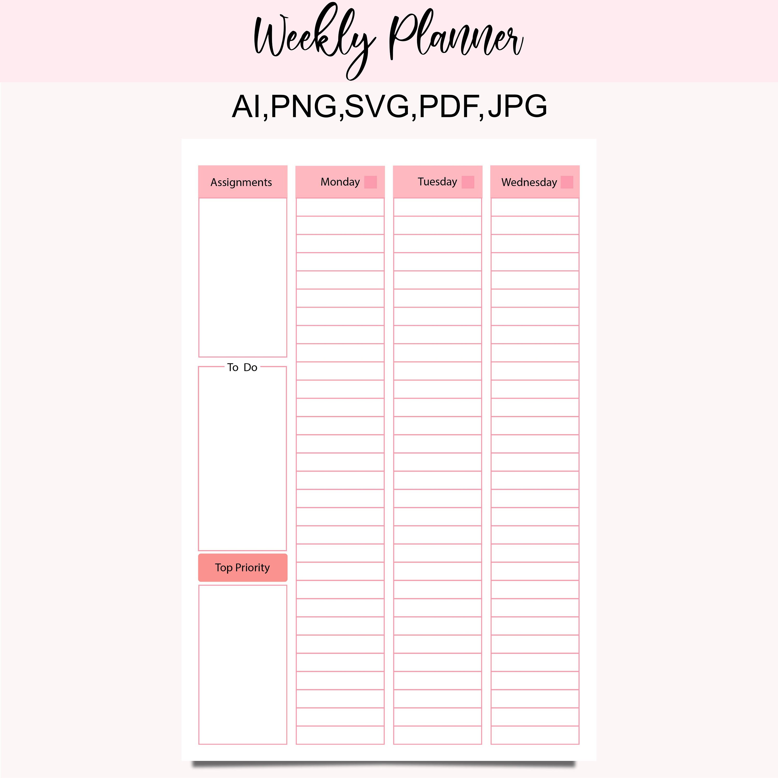 Pink Weekly Planner Printable - Etsy