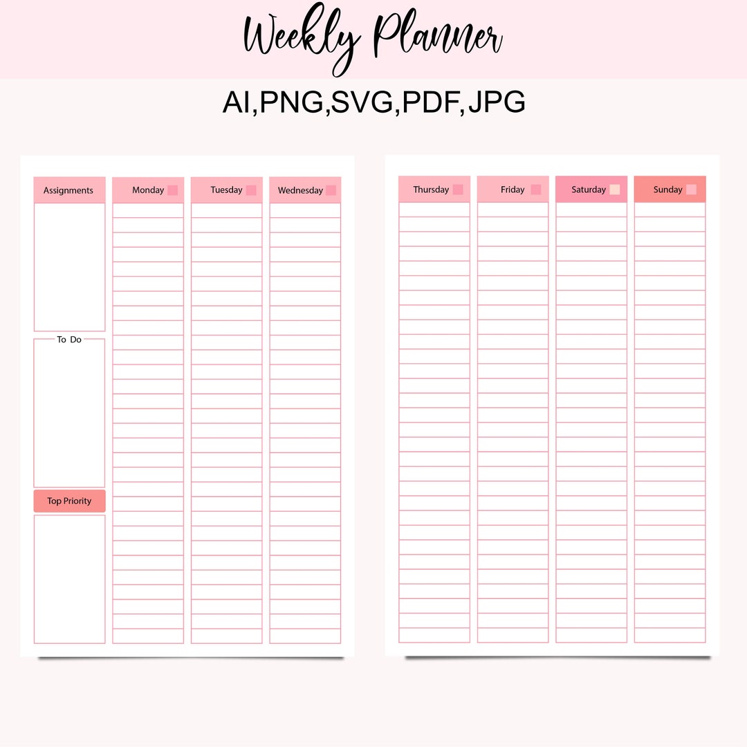 Pink Weekly Planner Printable - Etsy
