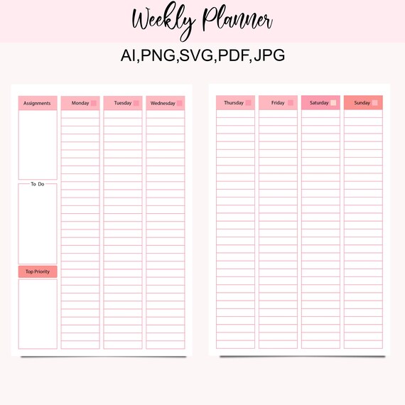 Pink Weekly Planner Printable - Etsy