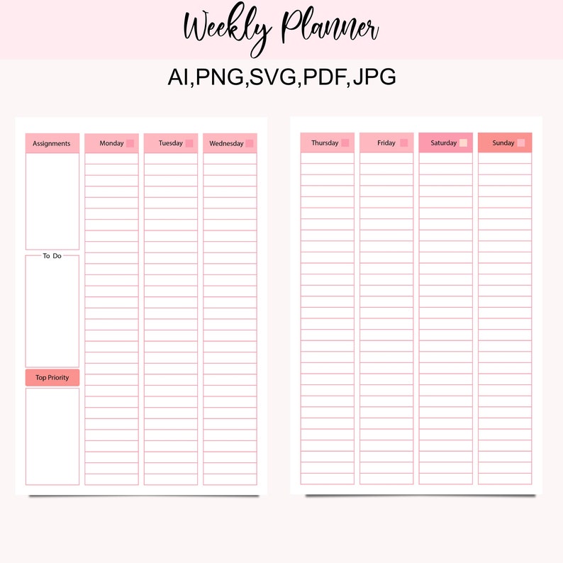 Pink Weekly Planner Printable - Etsy