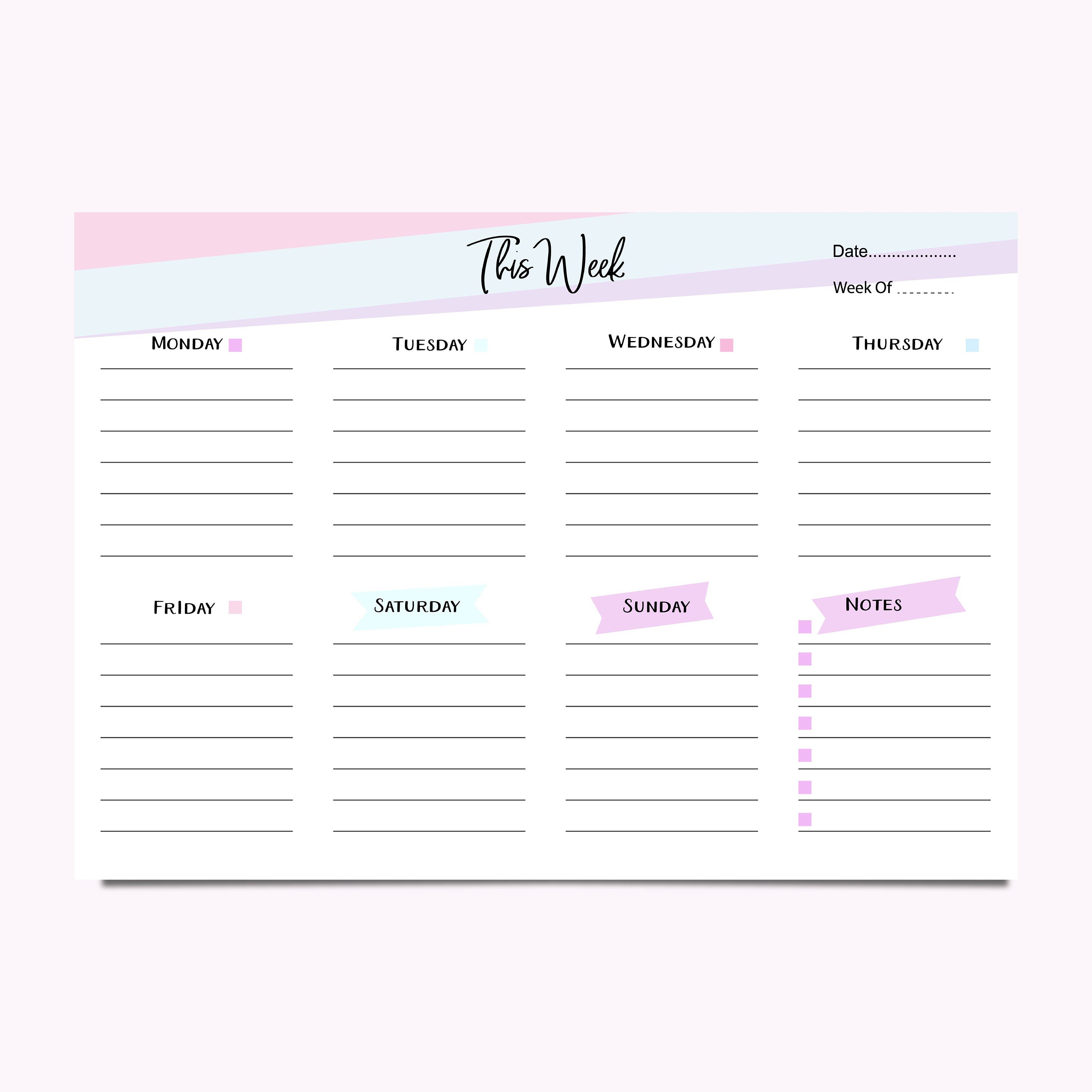 Weekly Planner Templates Printable Landscape, Minimalist Weekly ...