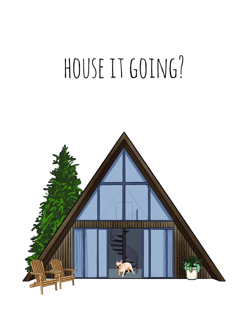Housewarming Card, Home Card, A Frame, Cabin, Congratulations, Frenchie ...