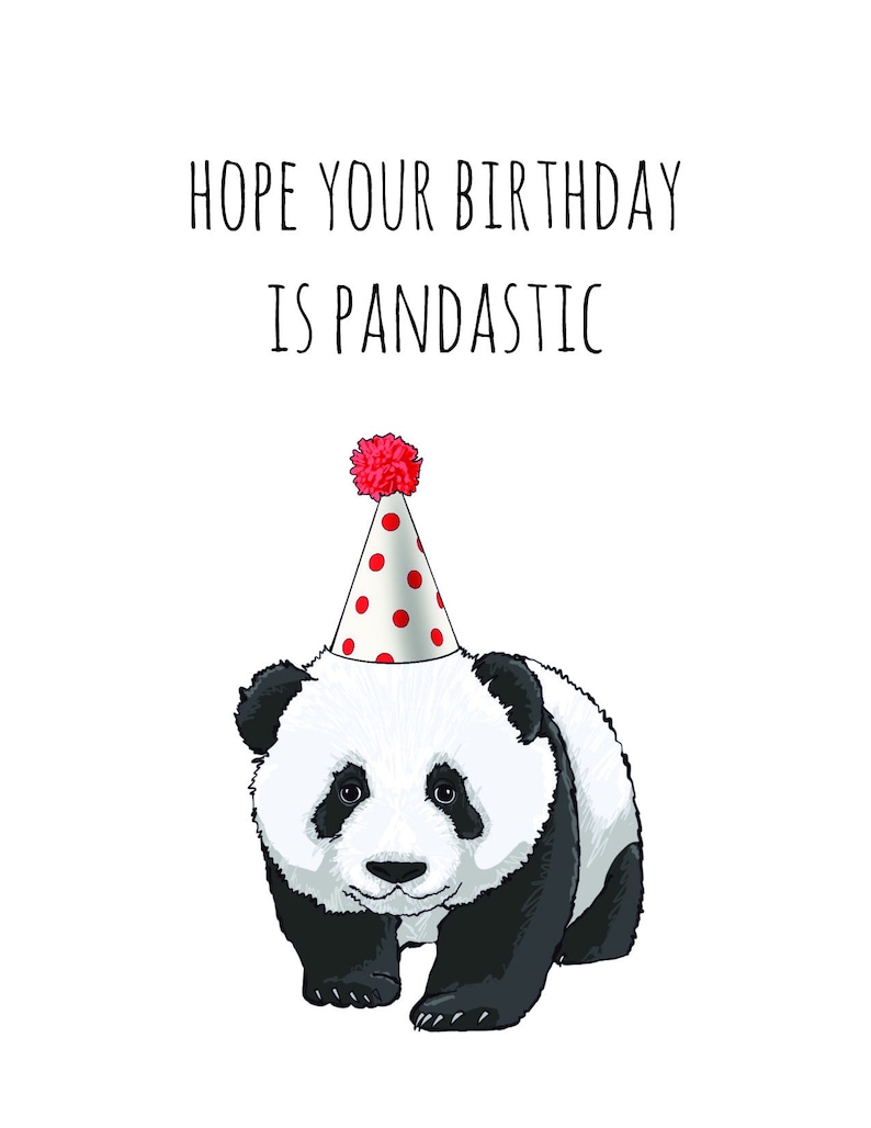 Happy Birthday Card, Panda Card, Card for Him, Birthday Hat, Cute ...