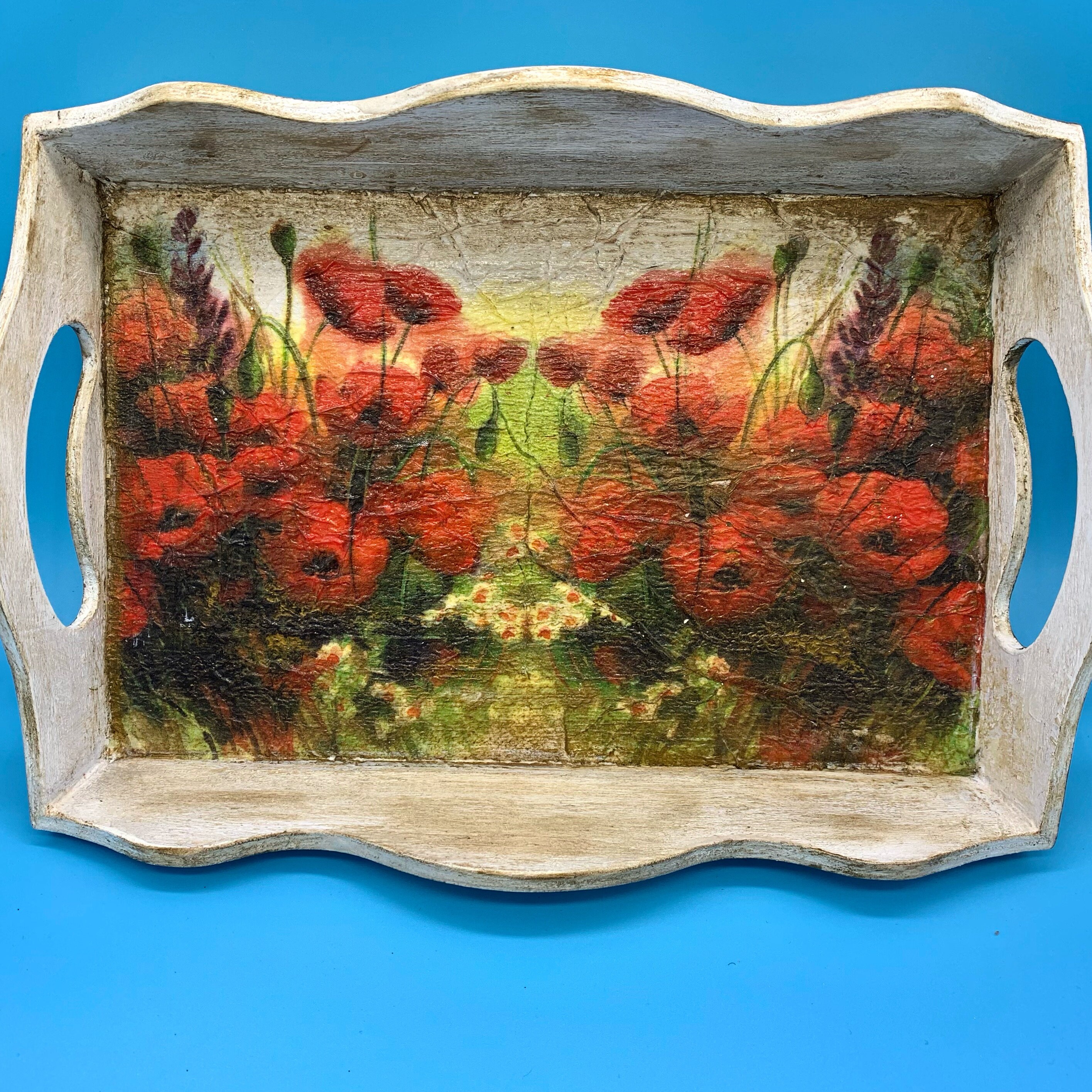 Decoupage Poppy Tray Drinks Server Antiqued Look Tea/coffee - Etsy