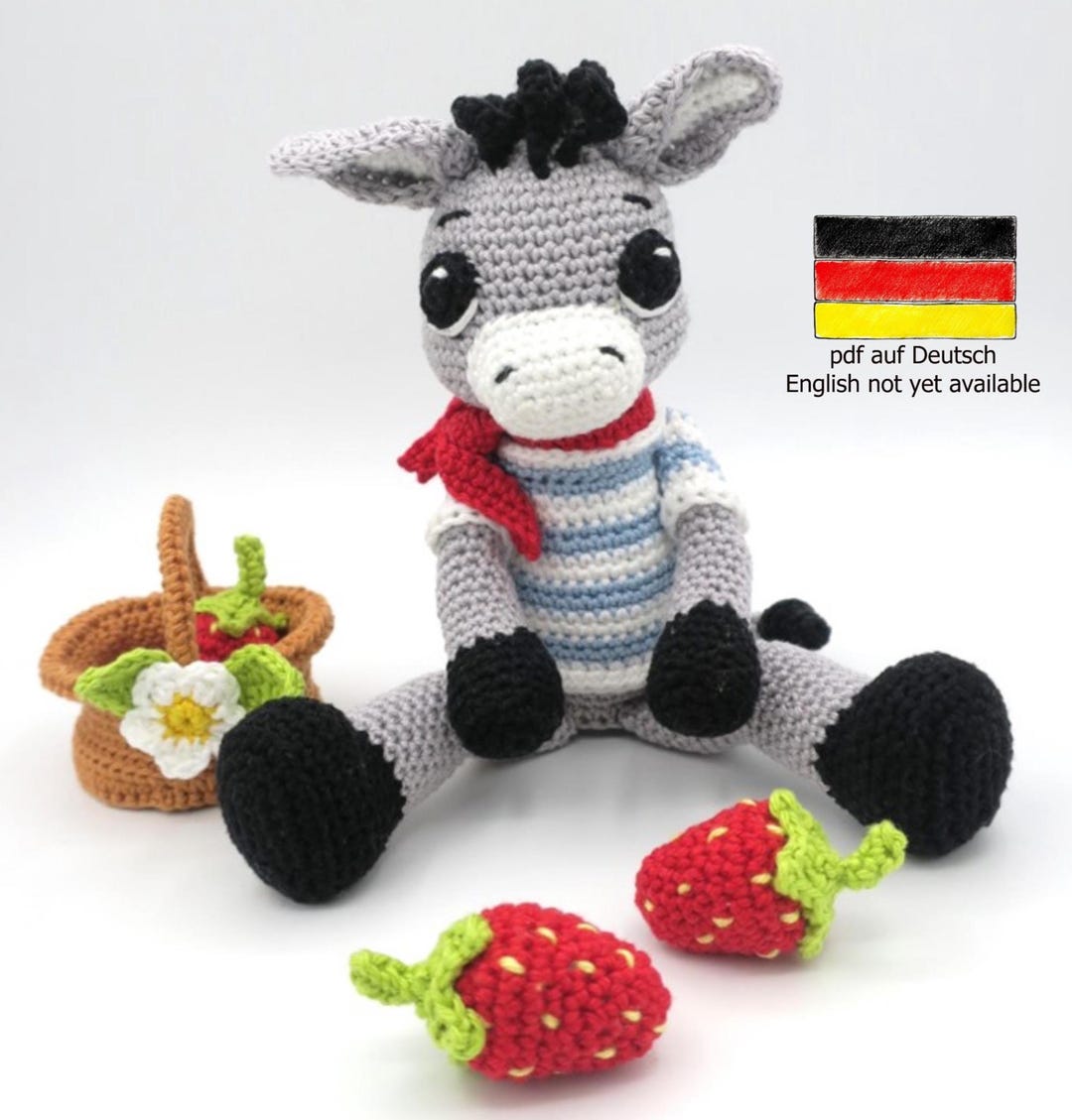 Crochet Pattern: Donkey With Strawberries Basket - Etsy