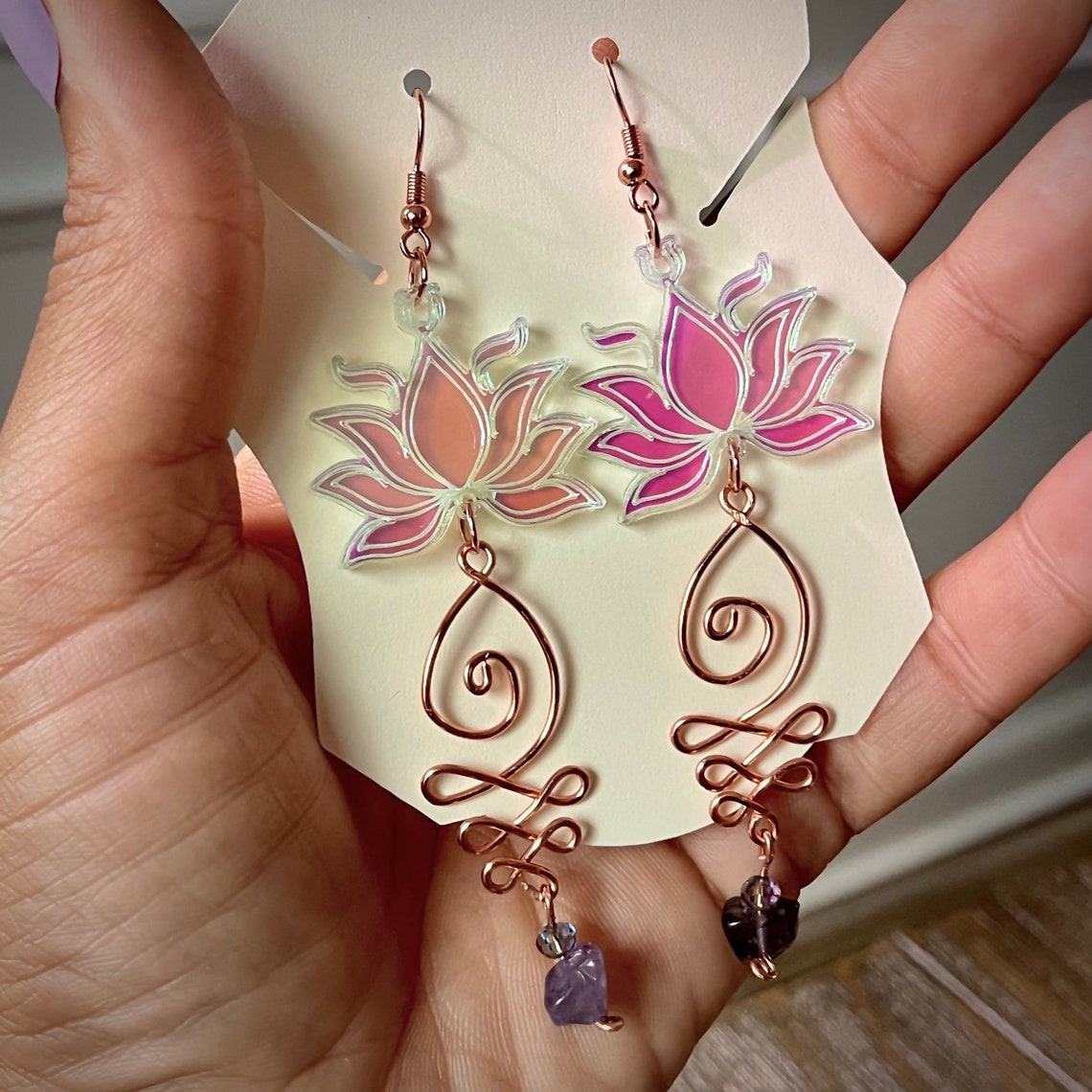Lotus Unalome Gemstone/crystal Earrings - Etsy
