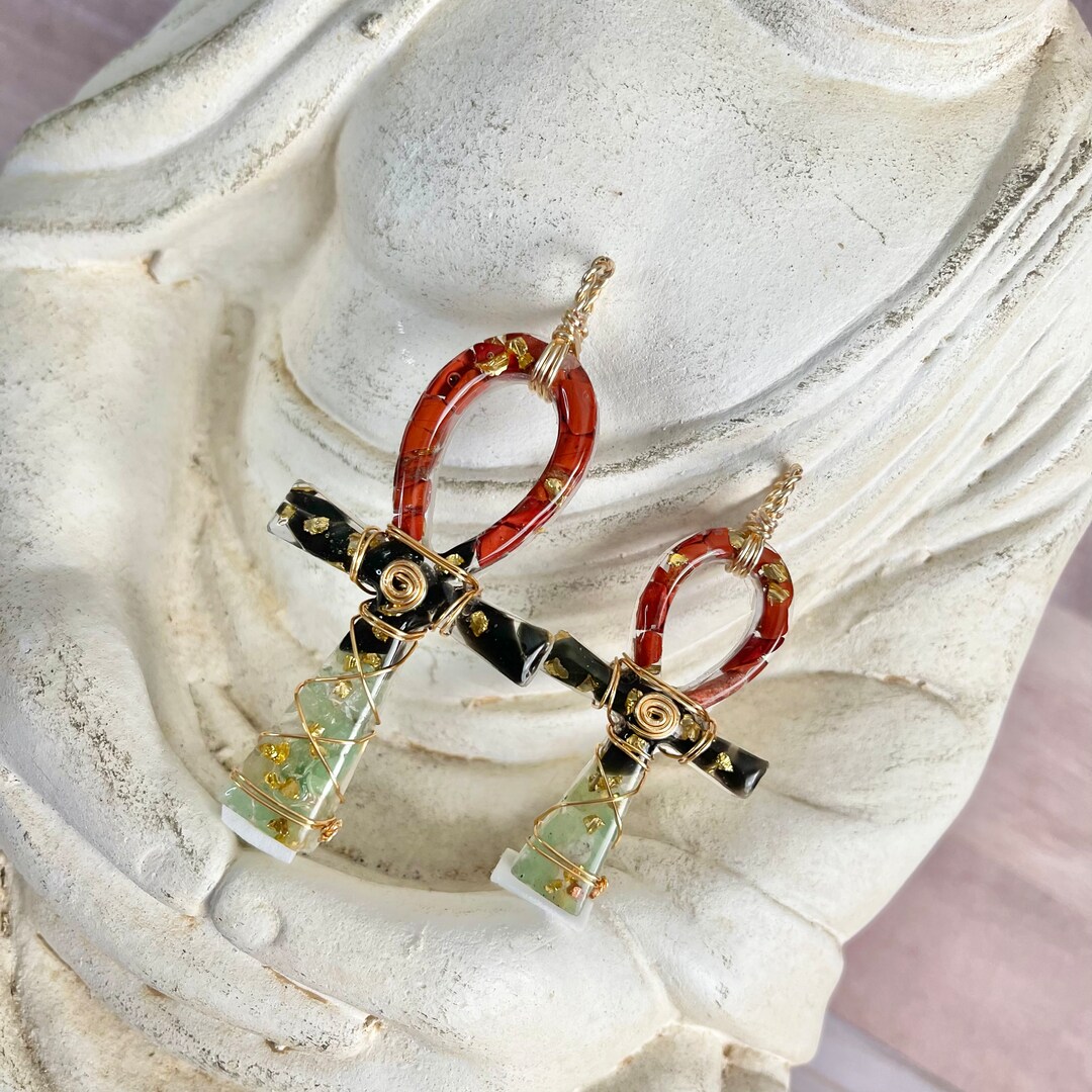 African Ankh/ Red Jasper/black Obsidian/ Green Aventurine - Etsy