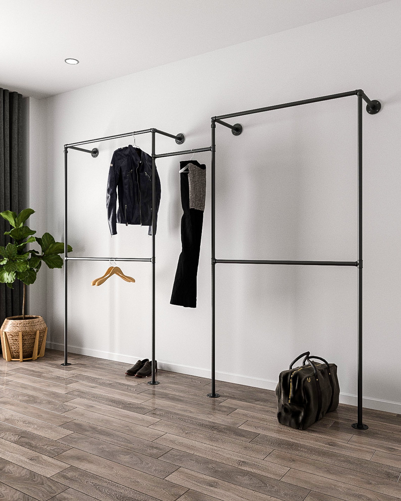 Long Dress Rack Industrial Minimal Pipe Clothing Rail / Garment Rack ...