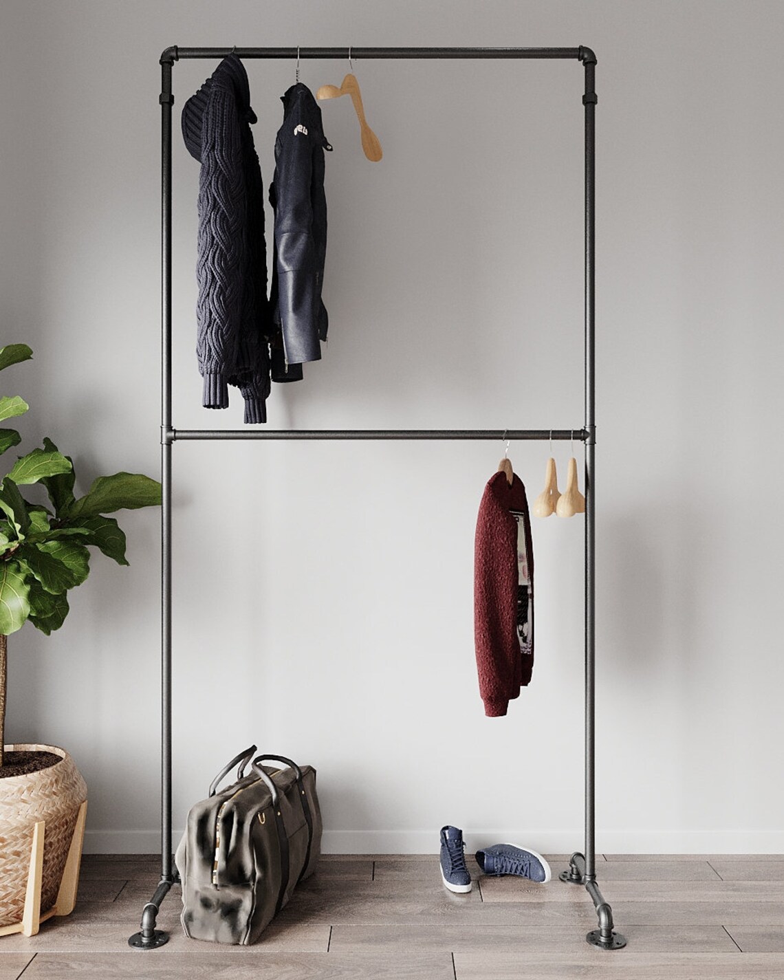 Double Clothes Rack Clothing Rack Garment Rack Industrial Pipe - Etsy