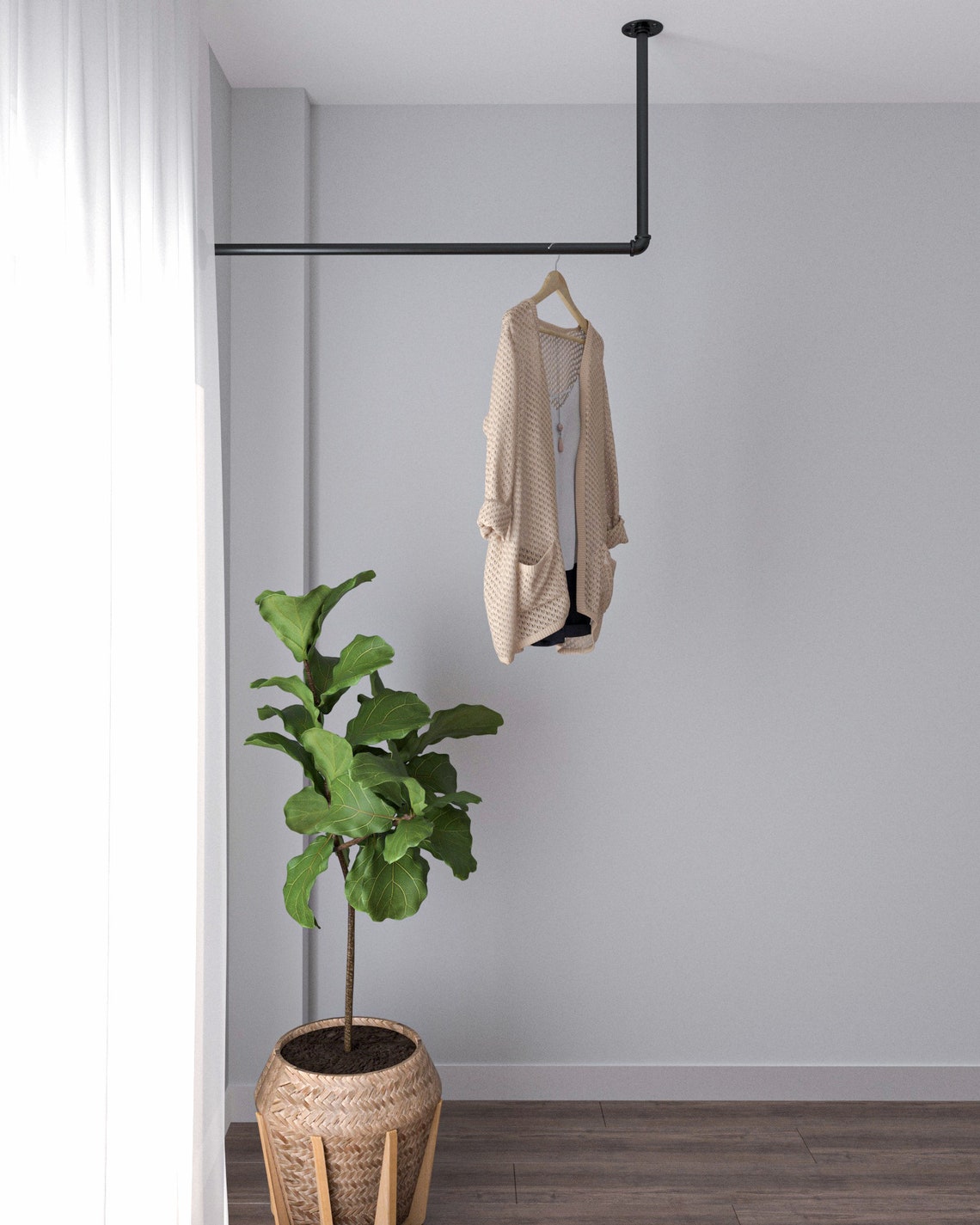 L-shaped Corner Clothes Rail - Wall-mounted Steampunk Industrial Hanger ...